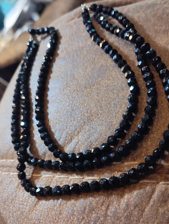 Jewelry | Jet Bead Black Faceted Glass Three Strand Vintage Necklace ...
